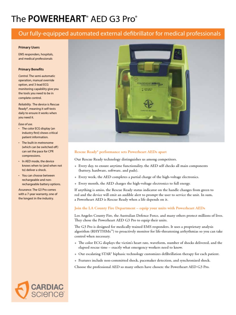 Cardiac Science G3 Pro Spec Sheet | PDF | Equipment | Manufactured Goods