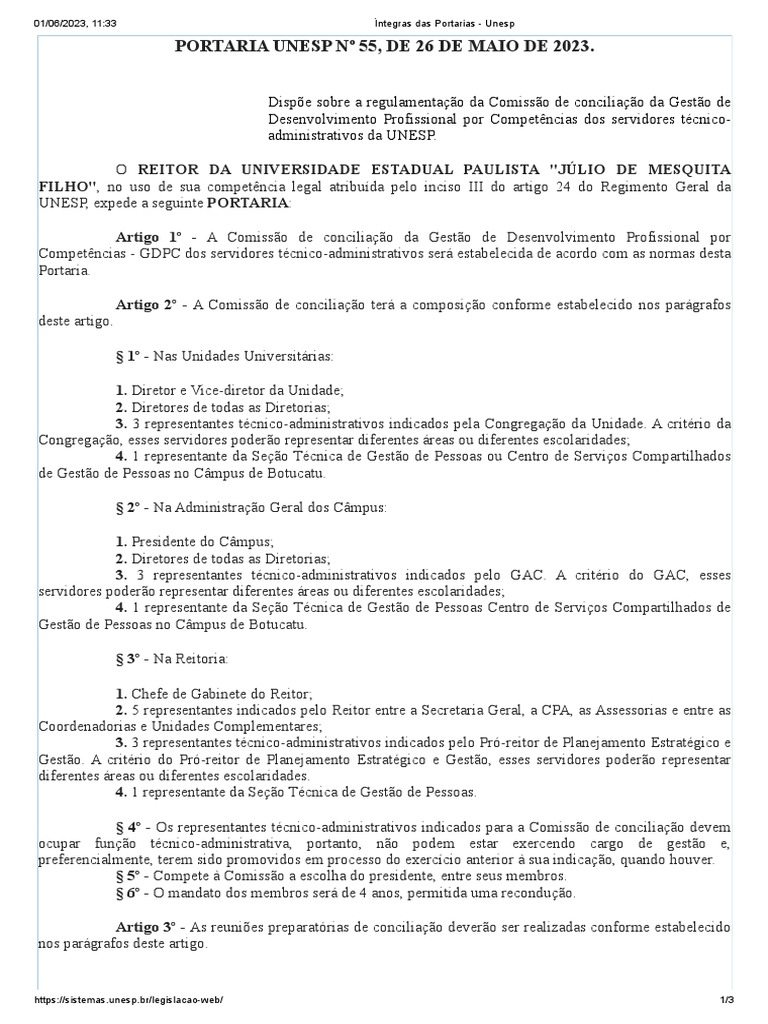 Portaria Unesp - 55 - 2023 | PDF | Gestão de recursos humanos