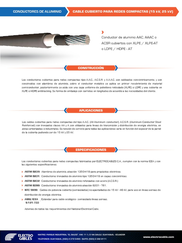 Conductores de Aluminio Cable Cubierto para Redes Compactas 15 KV 25 KV ...