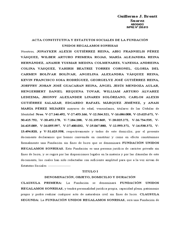 Acta Constitutiva y Estatutos Sociales de Fundación Civil Unidos Regalamos Sonrisas | PDF ...