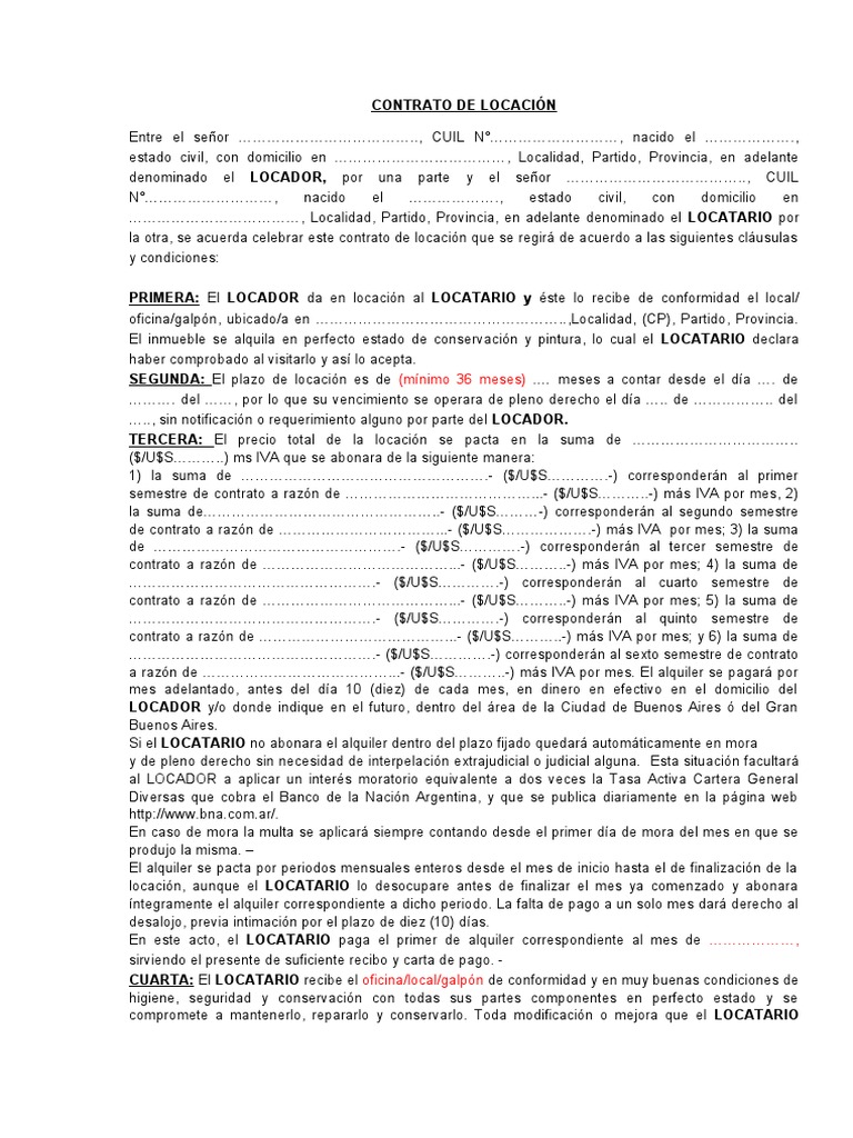 Contrato de Locación Modelo Comercial | PDF