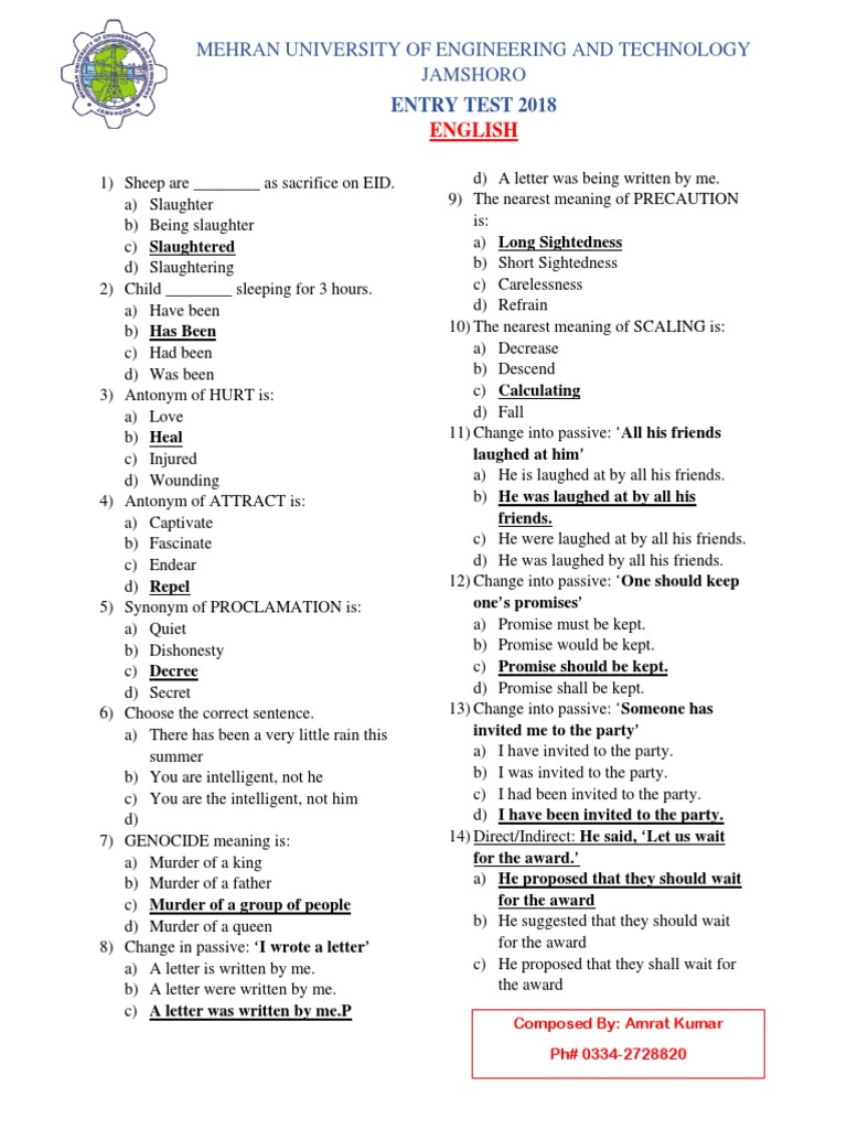 Muet Entry Test 2018 English | PDF