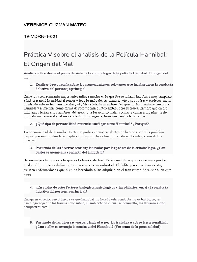 Analisis de La Pelicula Hannibal | PDF | Comportamiento | Criminología