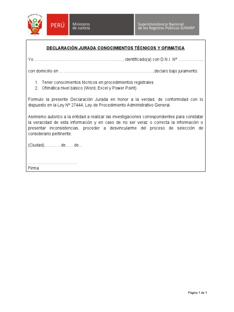 Declaración Jurada de Conocimientos Técnicos | PDF