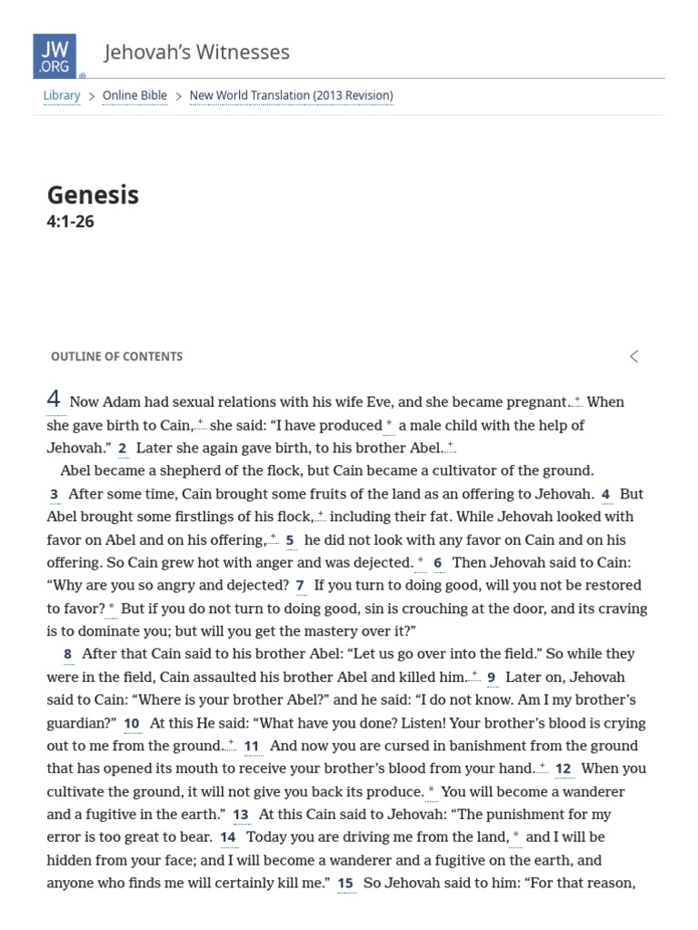 Genesis 4: Cain and Abel Story Explained | PDF | Cain And Abel | Old ...