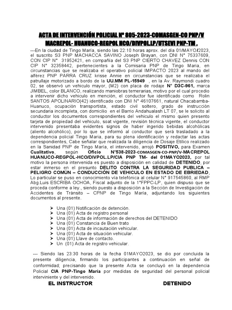 Acta de Intervención Vega Borracho RQ 13abril2023 | PDF | Crímenes | Crimen y violencia