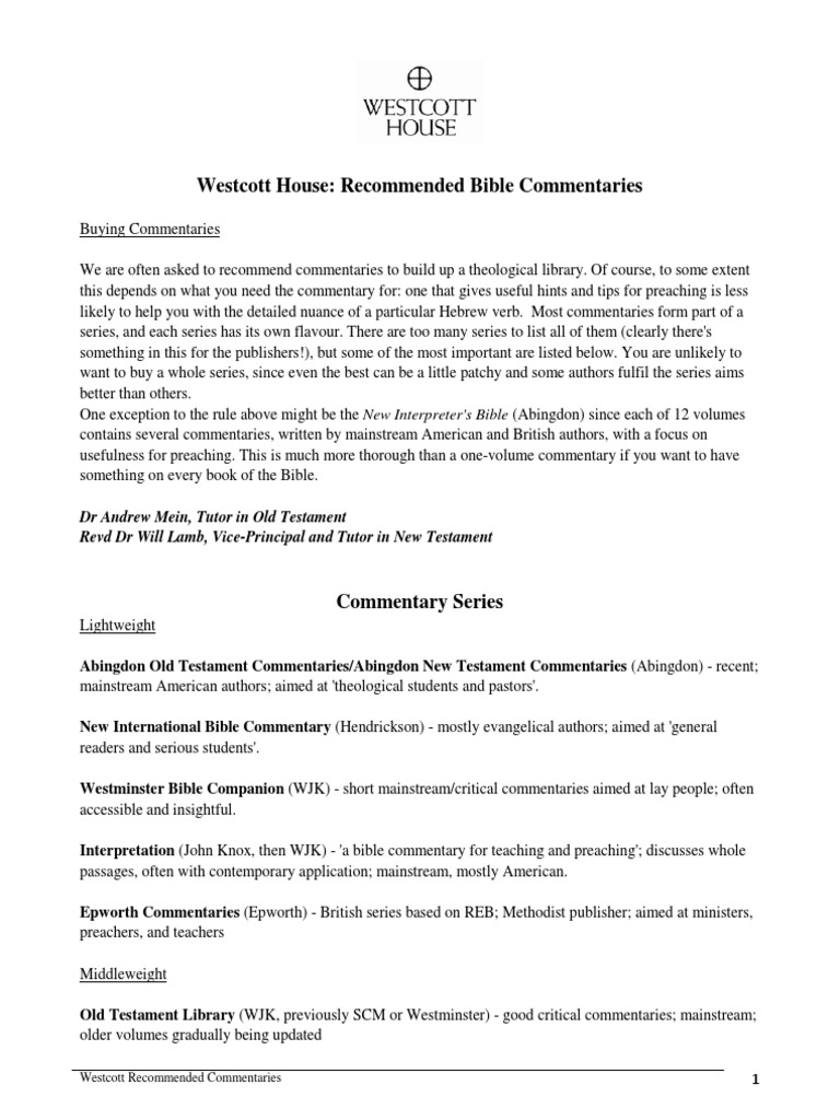 Recommended Bible Commentaries Guide | PDF | Exegesis | Bible