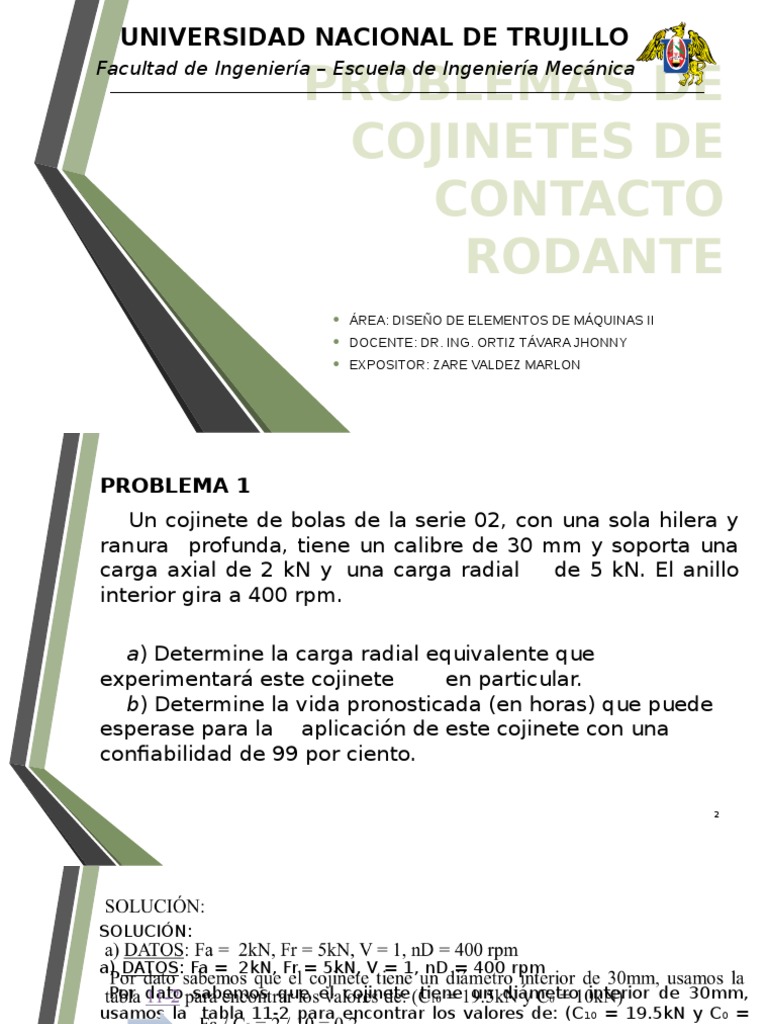 EJERCICIOS_RODAMIENTOS_DE_CONTACTO_RODANTE.pptx | PDF | Rodamiento (Mecánico) | Ciencias fisicas