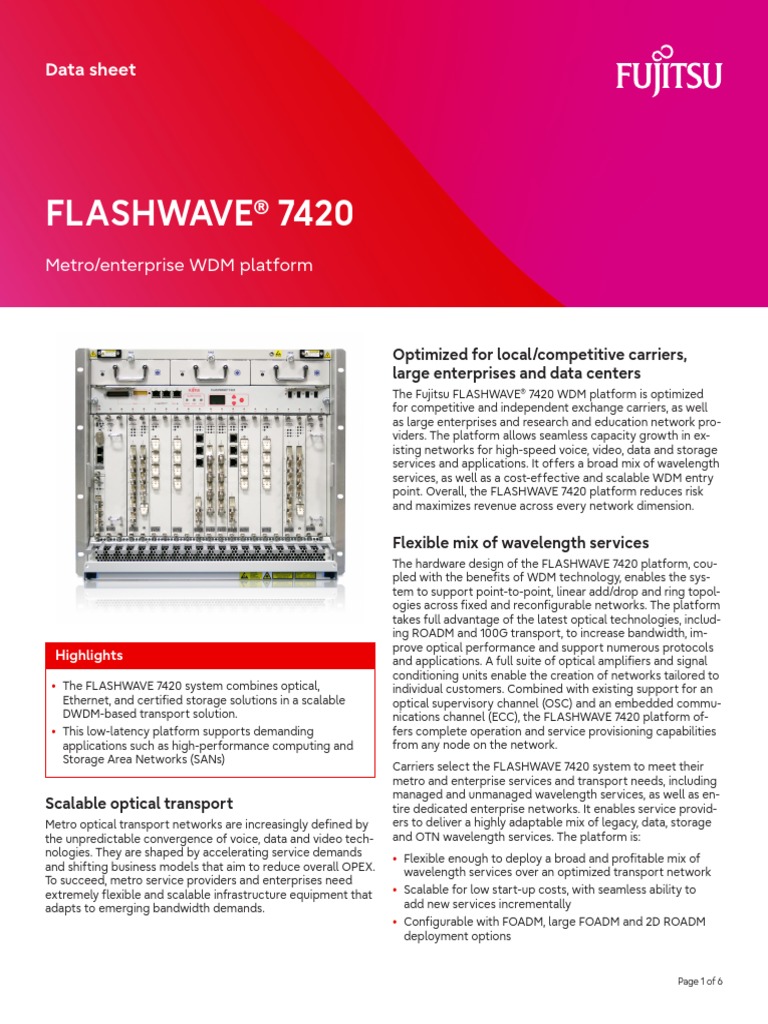Flashwave 7420: Data Sheet | PDF | Wavelength Division Multiplexing ...