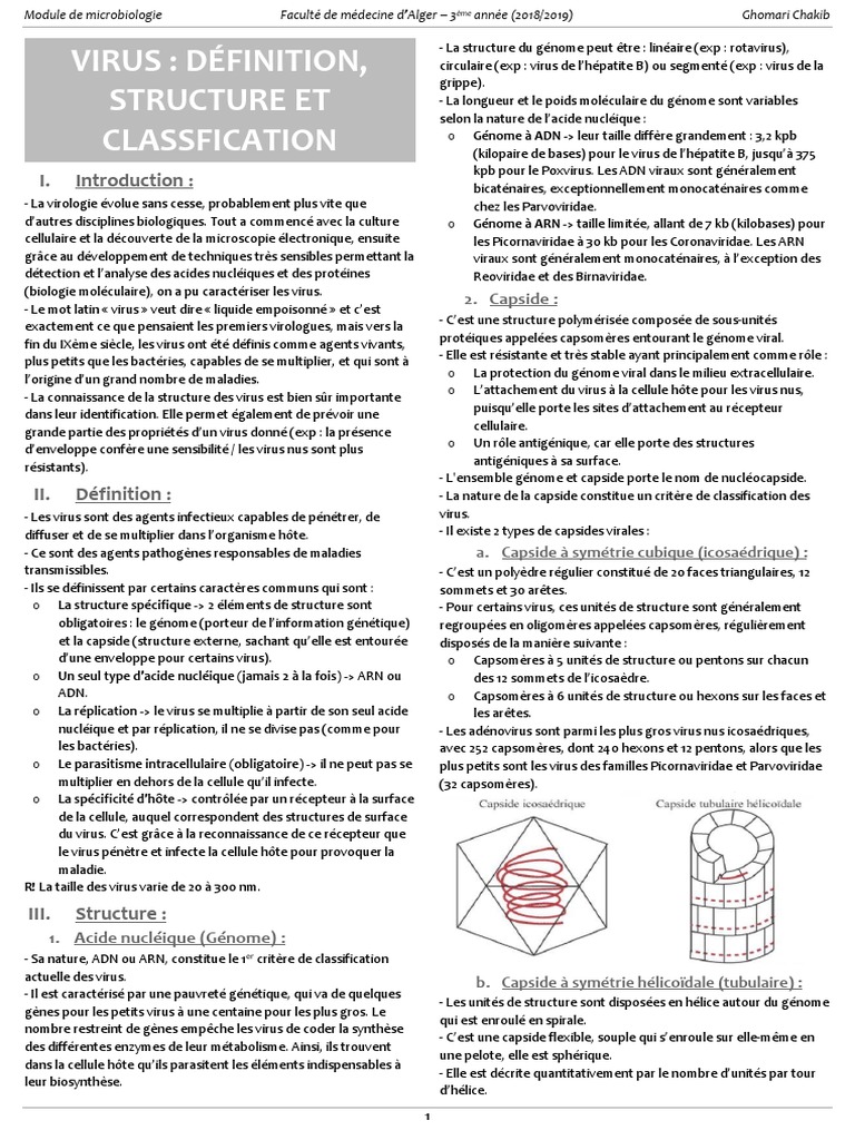 Virus : Définition, Structure, Classification | PDF