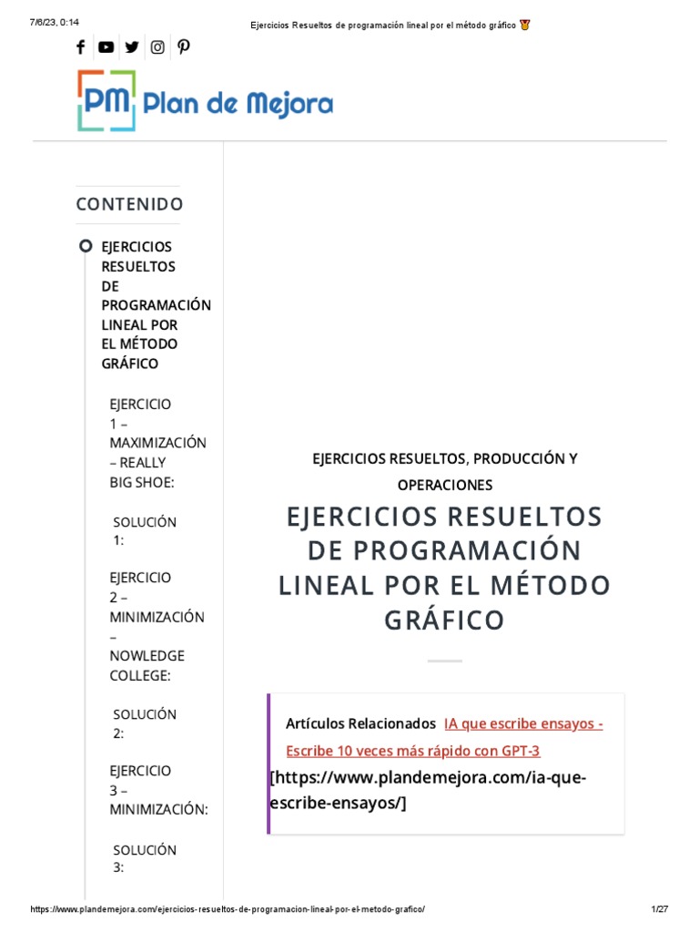 Ejercicios Resueltos de Programación Lineal Por El Método Gráfico ? | PDF | Programación lineal