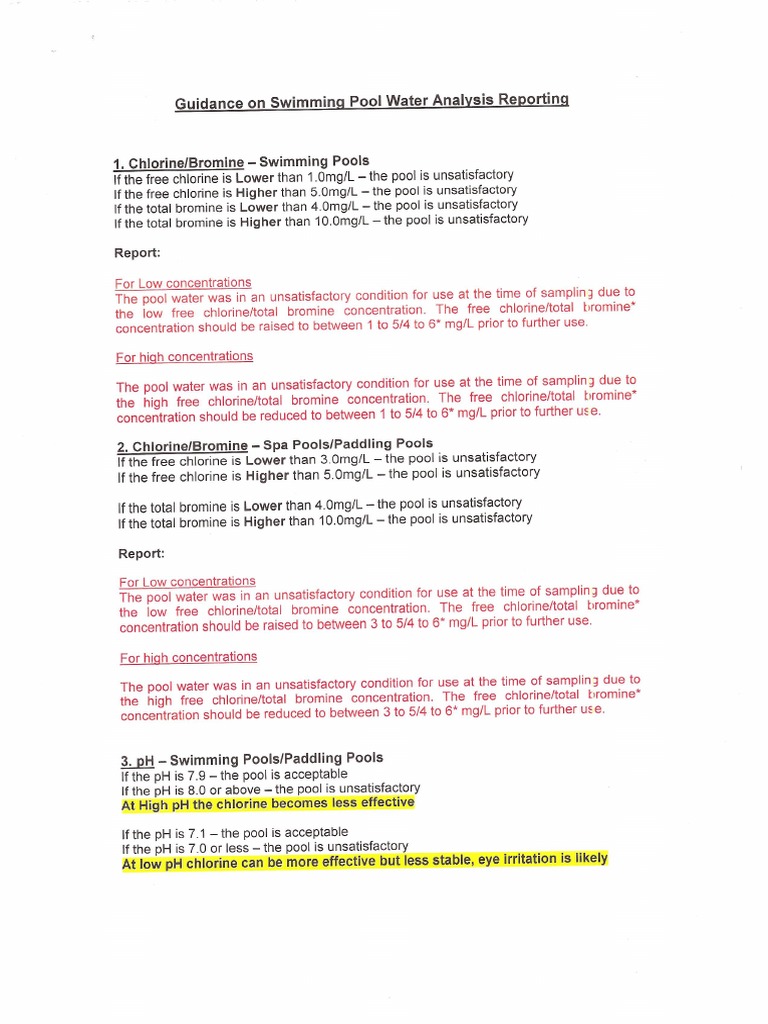 Guidance On Swimming Pool Watar Analysis | PDF