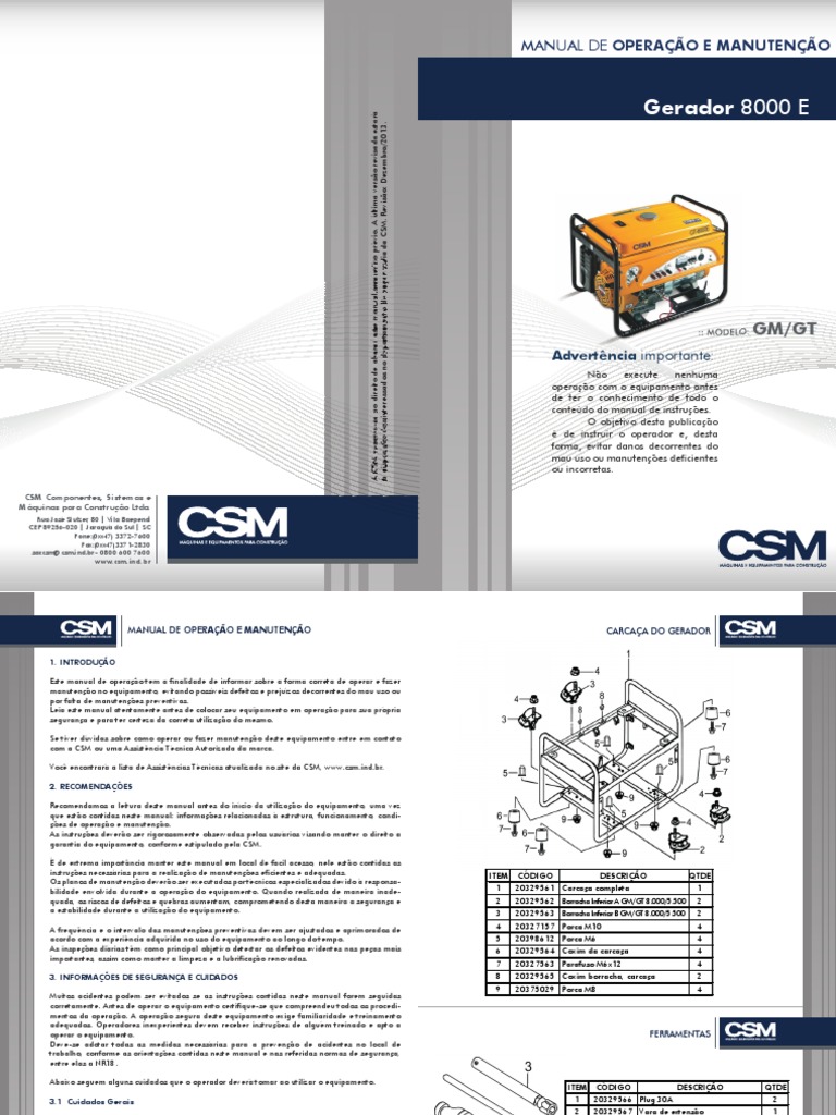 Manual Gerador GM GT 8000E-1 | PDF | Eletricista | Motores