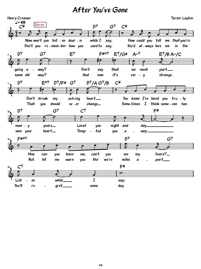After Youve Gone Lead Sheet With Lyrics | PDF