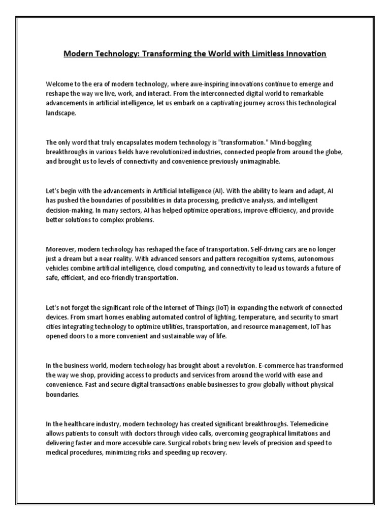 Modern Technology | PDF | Artificial Intelligence | Intelligence (AI) & Semantics