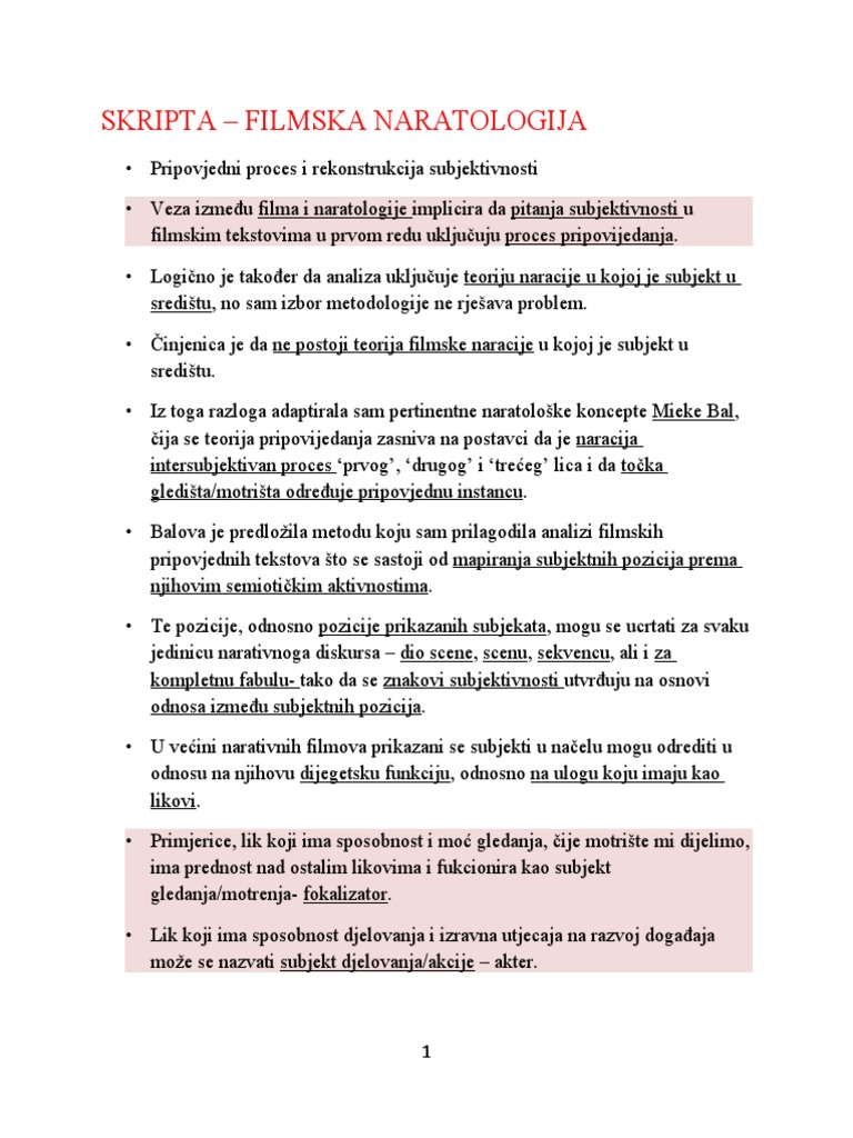 Skripta Filmska Naratologija | PDF