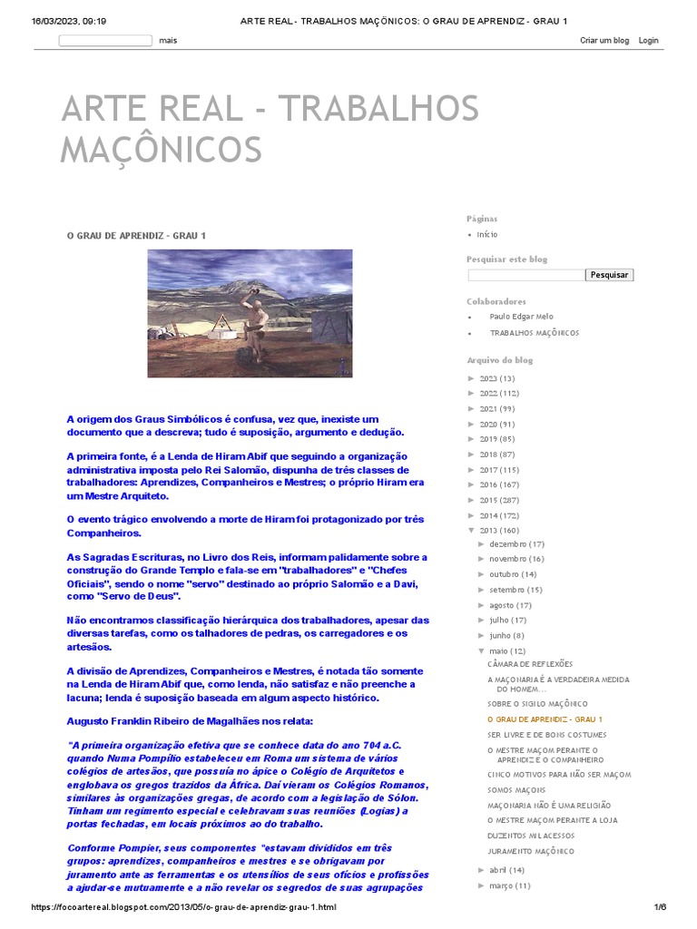 Trabalhos Maçônicos - o Grau de Aprendiz - Grau 1 | PDF | Loja Maçônica ...