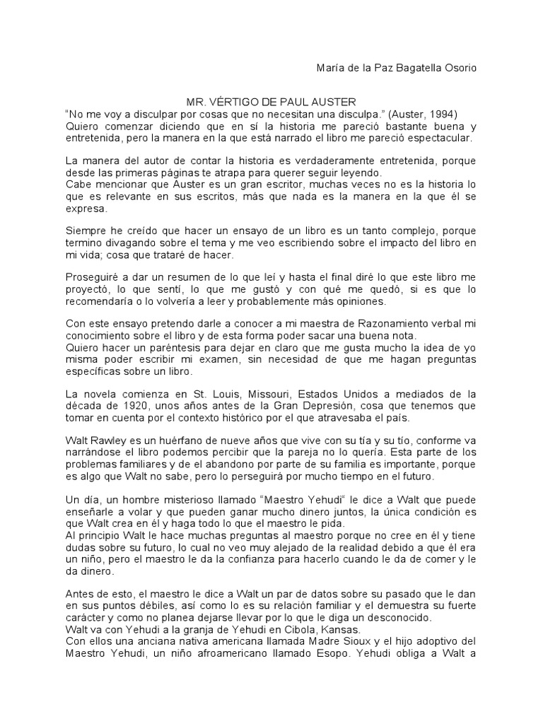 Ensayo Mr. Vertigo | PDF | Ensayos | Mente