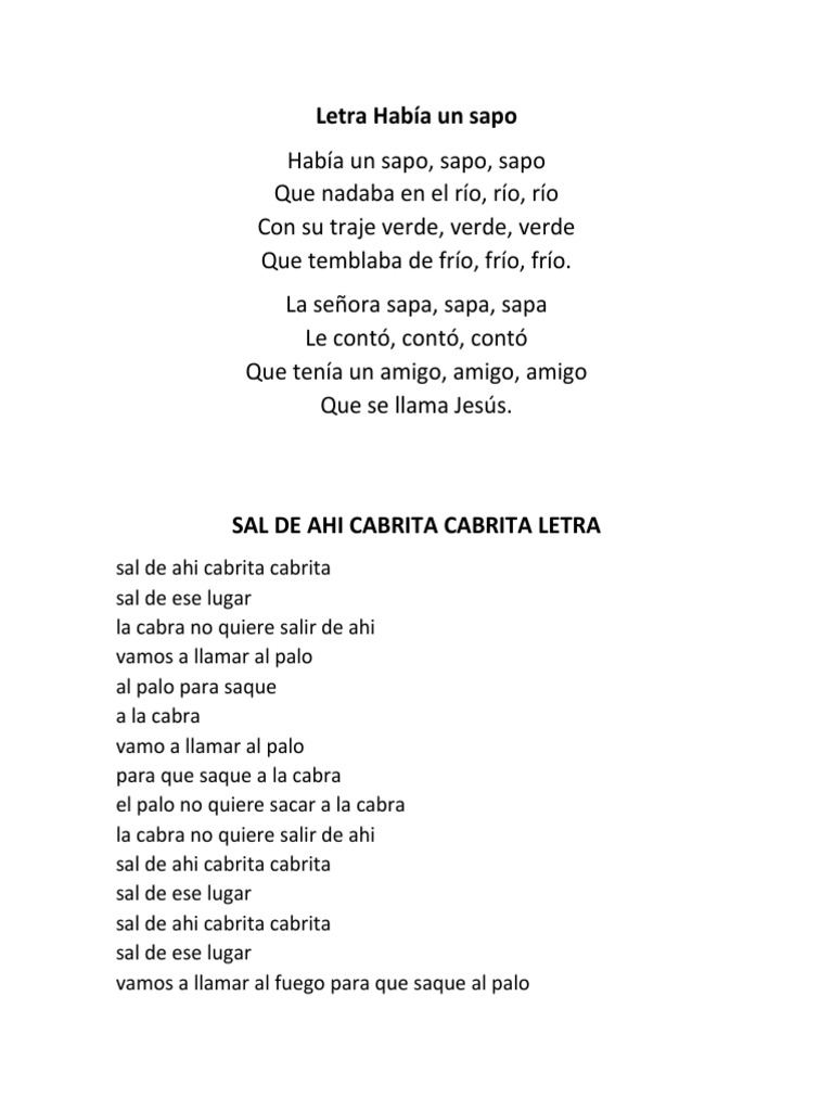 Letra Había Un Sapo | PDF | Cabra