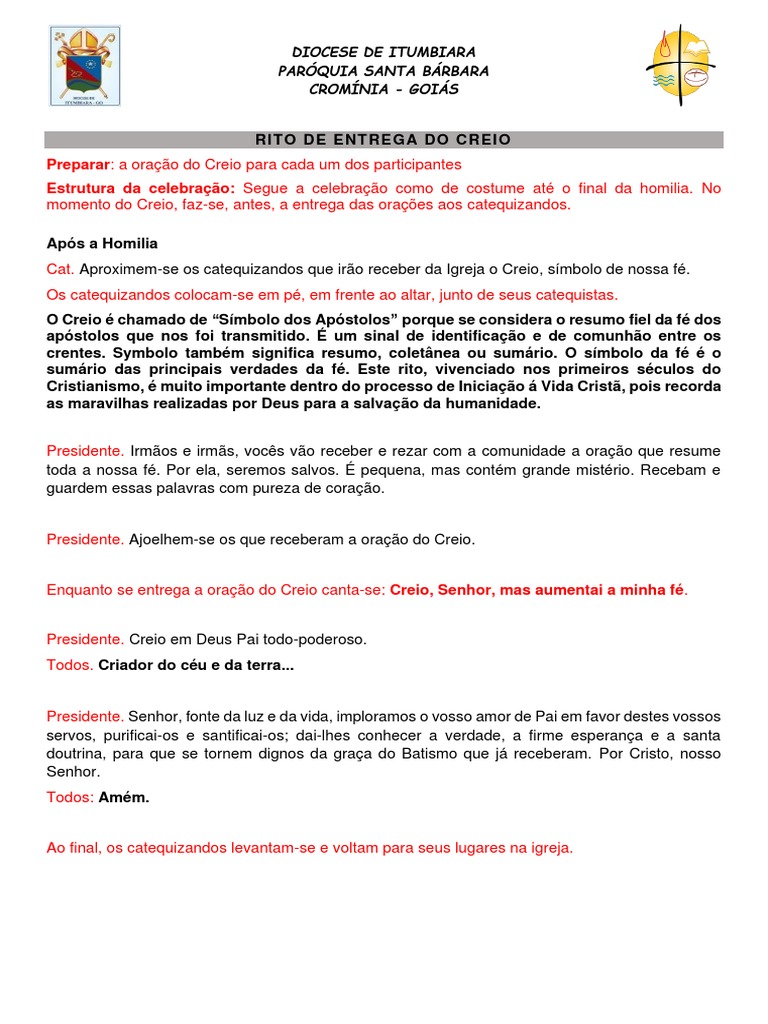 Rito de Entrega do Creio na Catequese | PDF