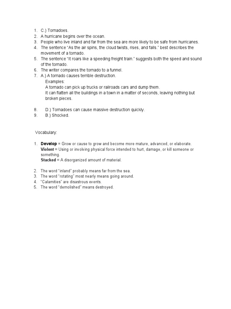 Comprehension Exercise Tornadoes | PDF