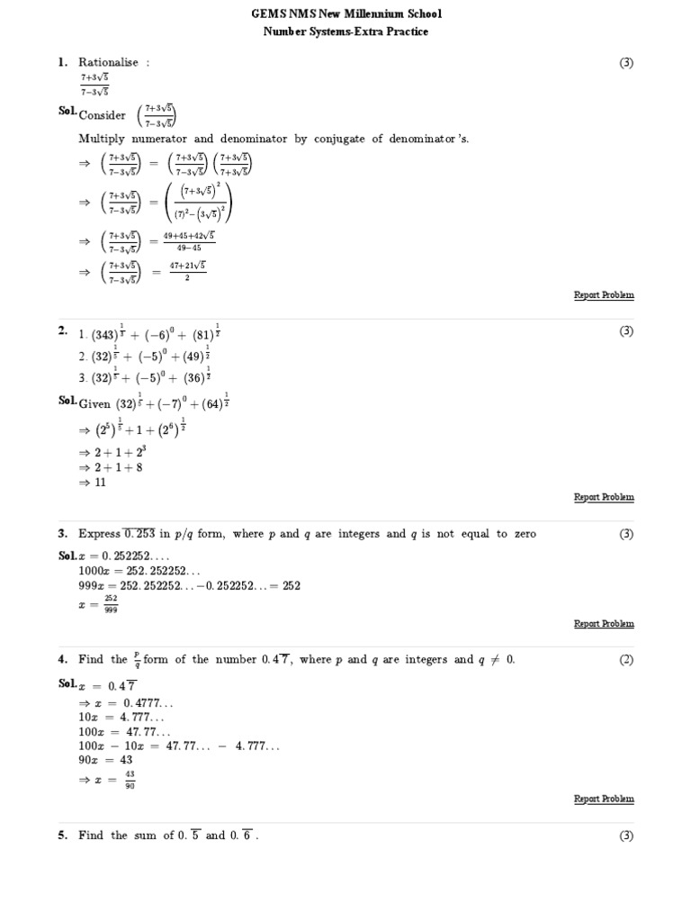 Number Systems Answers Pdf