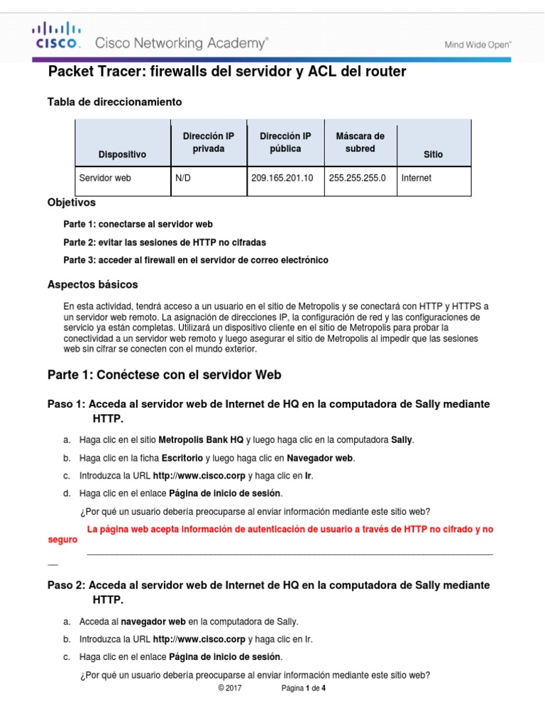 7.4.2.4 Packet Tracer - Server Firewalls and Router ACLs-Diana C.G-6F | PDF | Redes | Internet y web