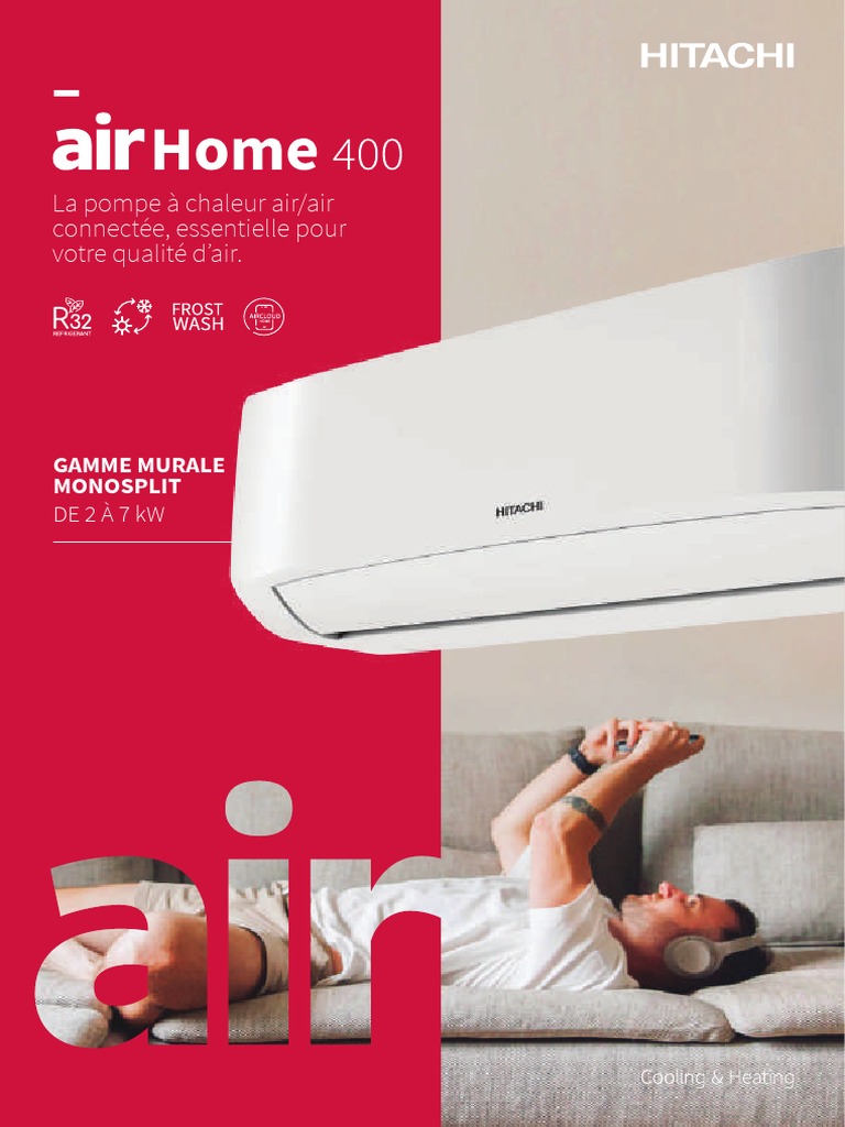 Brochure Clim Hitachi Gamme Monosplit Mural AirHome 400 (7 Pages) | PDF ...