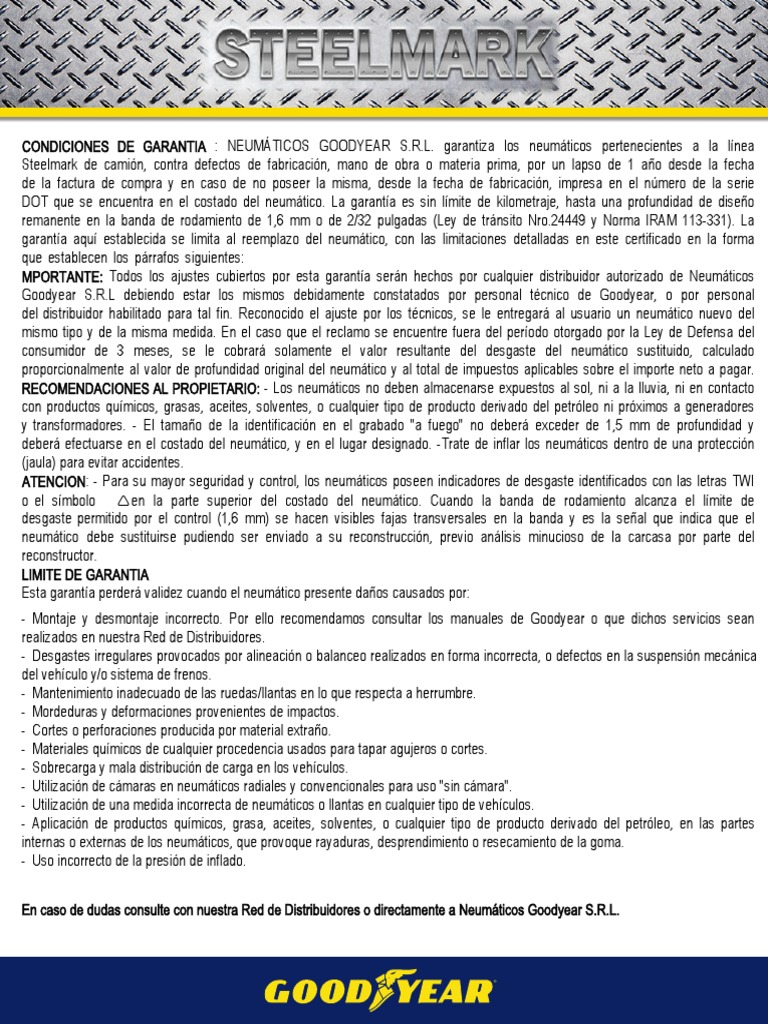 Garantia-Steelmark-Brand GOODYEAR | PDF | Neumático | Vehículos