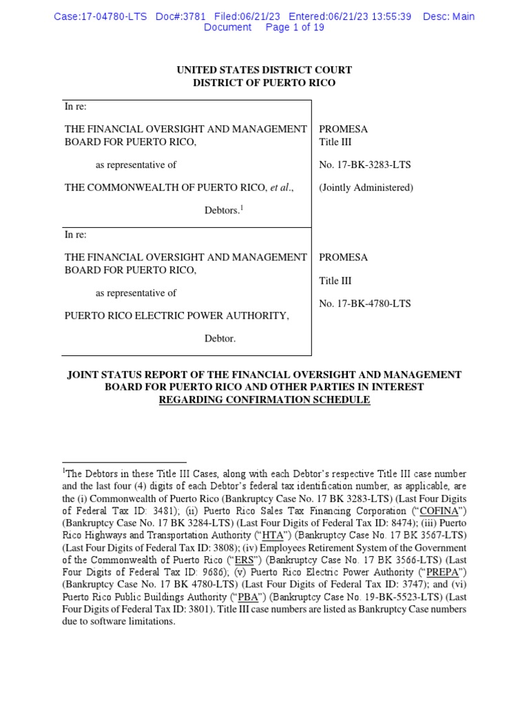 PRB 17-04780 3781 - Motion Submitting Joint Status Report of The ...