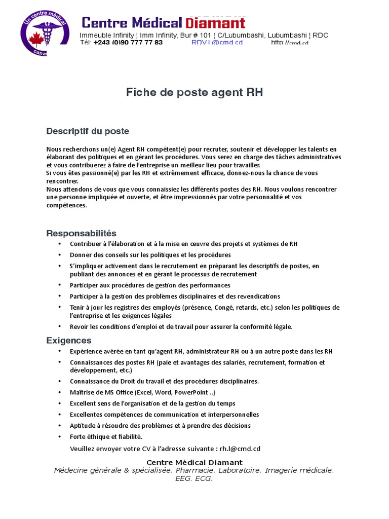 Fiche de Poste Agent RH | PDF | Business