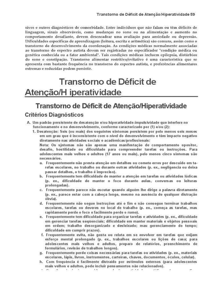 DSM V Tdah | PDF | Transtorno de déficit de atenção e hiperatividade ...