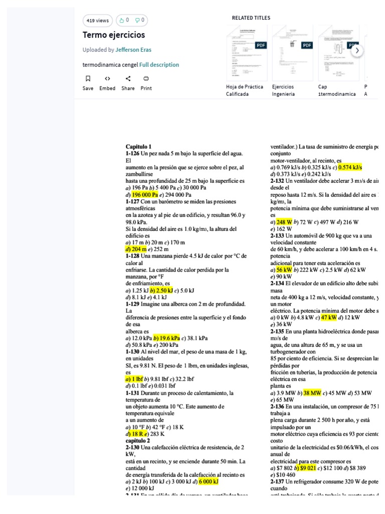 PDF Termo Ejercicios - Compress | PDF | Presión | Gases