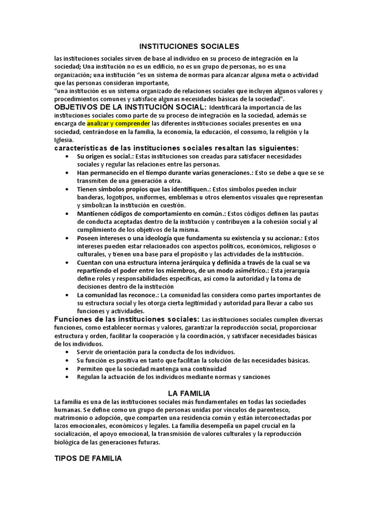 Instituciones Sociales | PDF | Familia | Sociedad