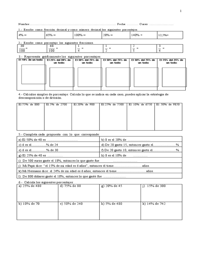 7mo Basico Matematica Guia Porcentaje | PDF