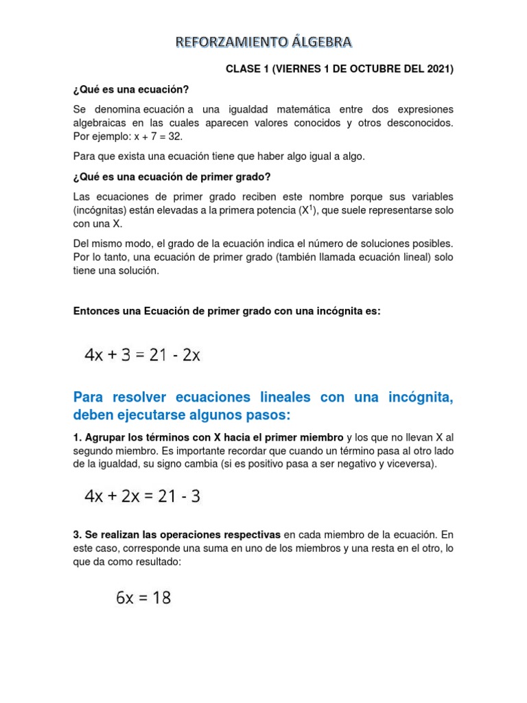 Temario de Algebra | PDF | Ecuaciones | Multiplicación