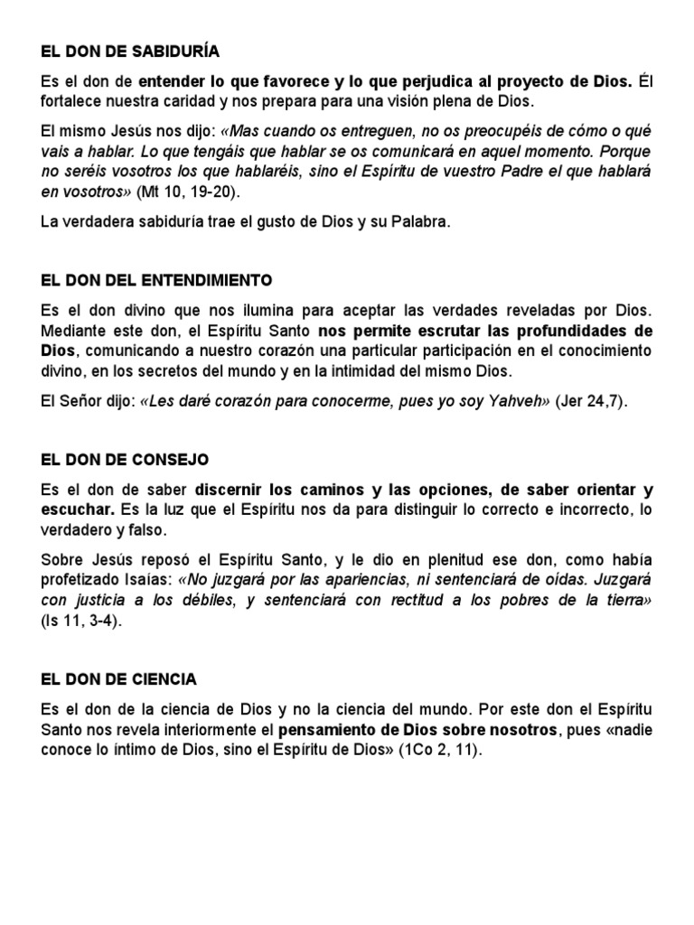 Dones del Espíritu Santo en la Fe | PDF | espíritu Santo | Dios