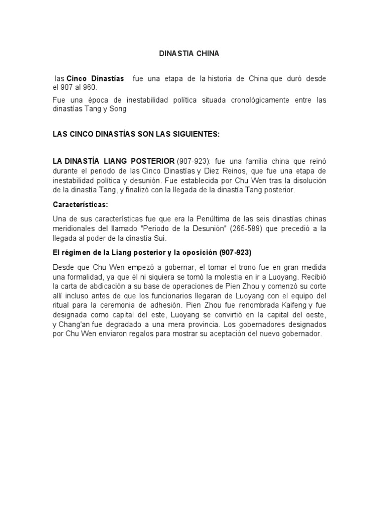 Dinastías Chinas: Historia y Características | PDF | China | Política ...