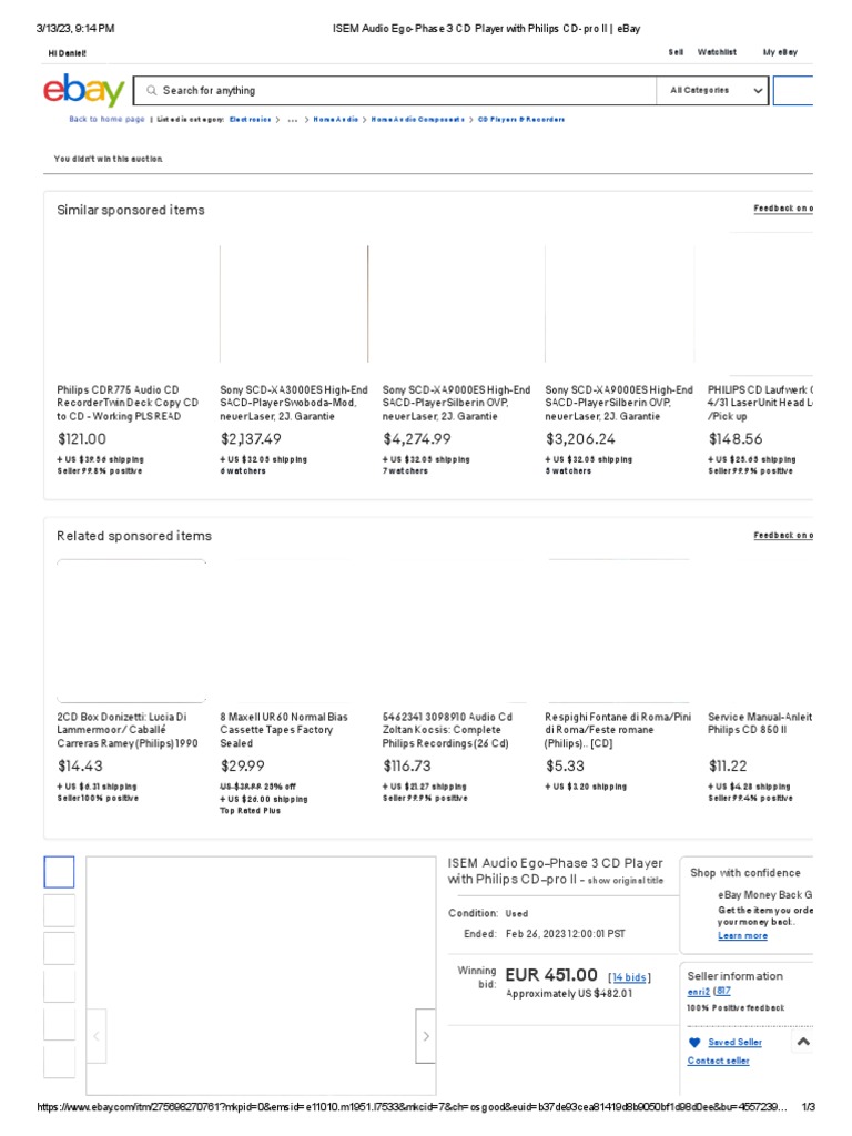 ISEM Audio Ego-Phase 3 CD Player With Philips CD-pro II - Ebay | PDF ...