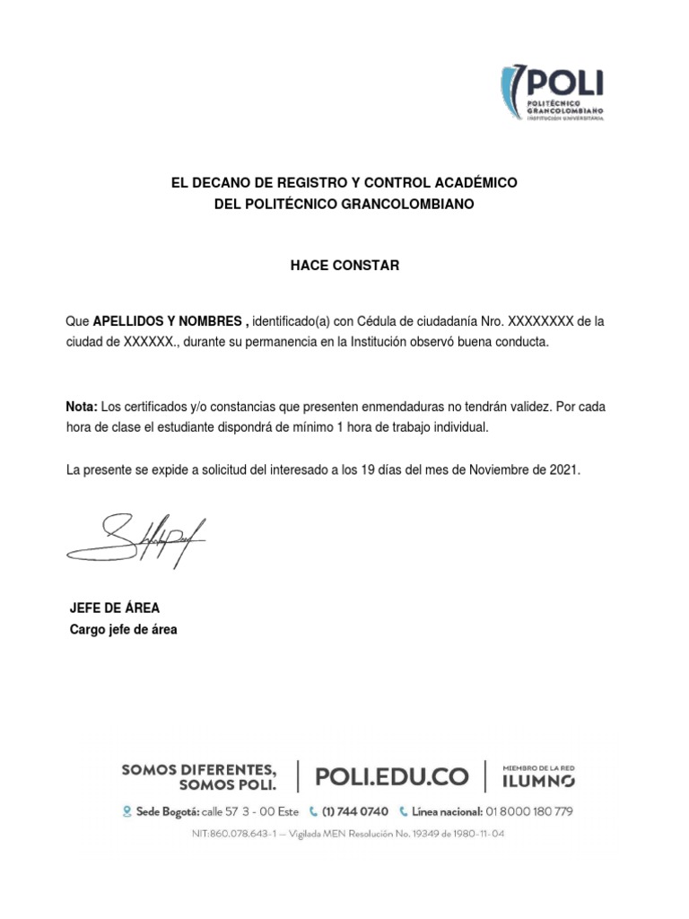 Certificado de Buena Conducta Académica | PDF