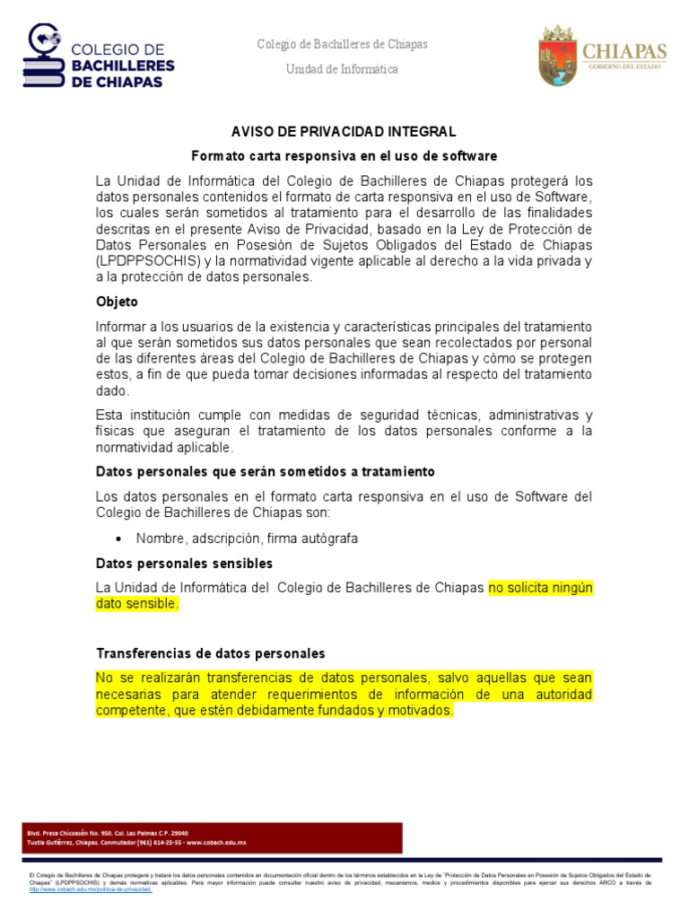 Carta Responsiva en El Uso de Software | PDF | Privacidad | Privacidad de la información