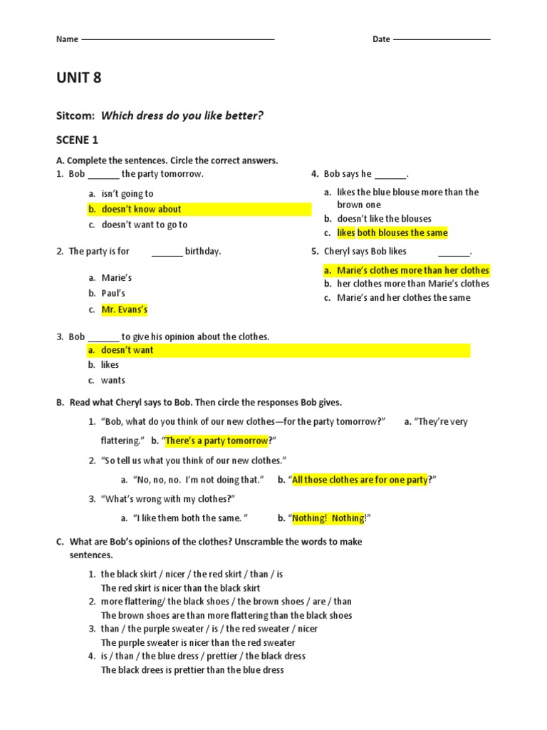 UNIT 08 Video Worksheets MNG | PDF | Sweater | Fashion