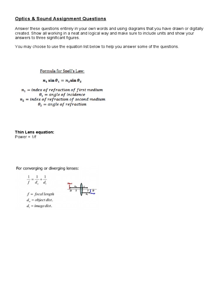 4227-Optics and Sound Assignment Questions | PDF | Eye | Visual Perception
