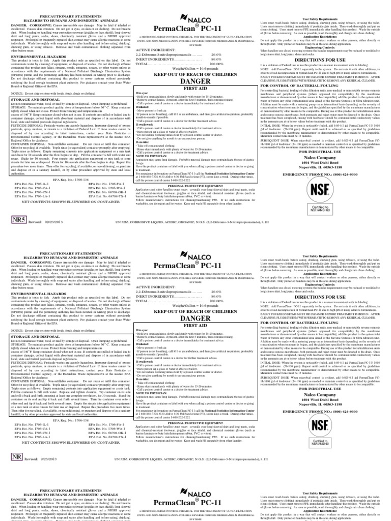 Permaclean Pc-11: Danger | PDF | Clean Water Act | Sewage Treatment