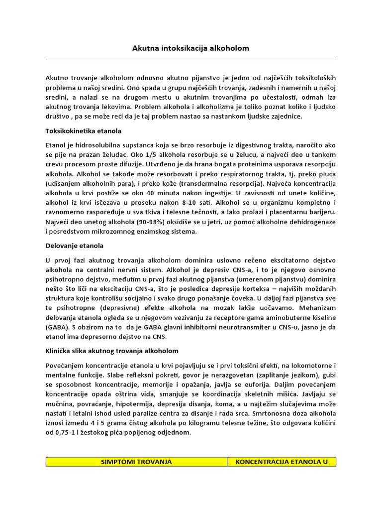 Akutna intoksikacija alkoholom | PDF