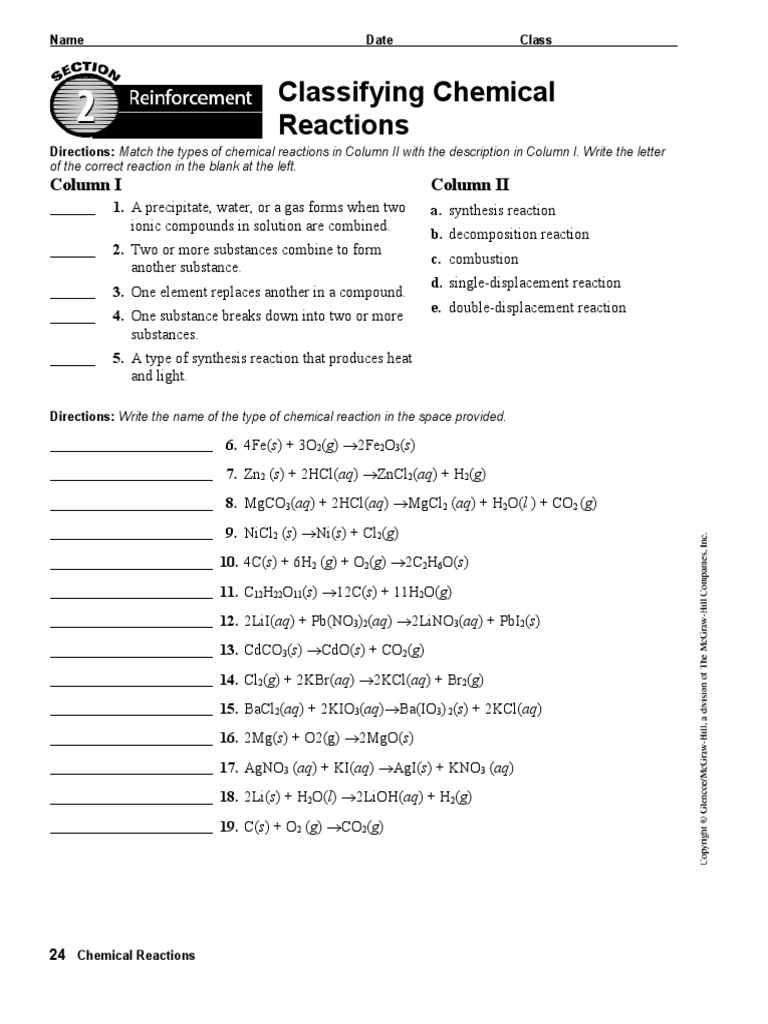 Classifying Types of Chemical Reactions | PDF | Science & Mathematics