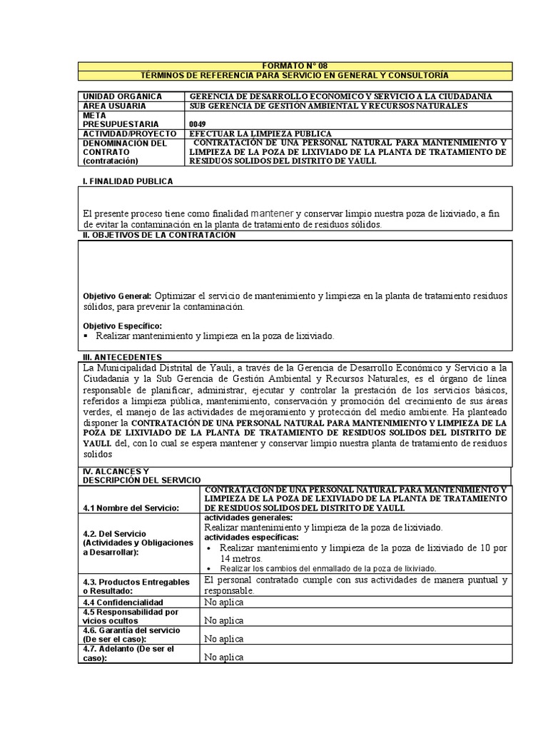 Formato de TDR Lixiviado | PDF | Residuos | Gestión de residuos