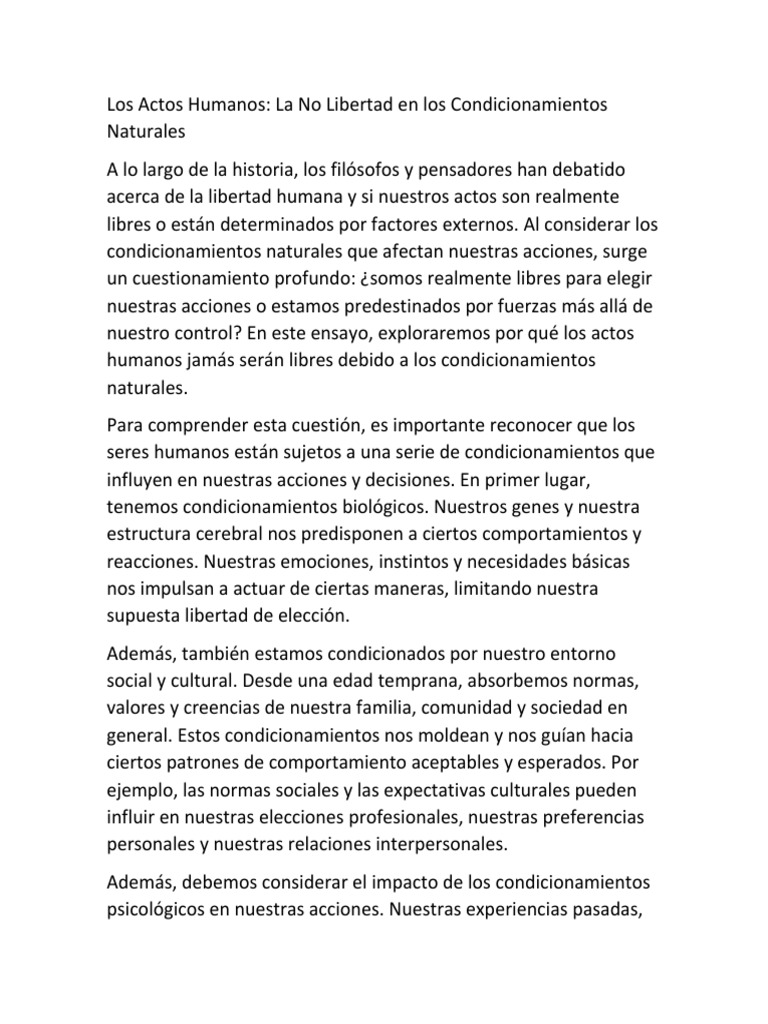 Los Actos Humanos | PDF | Libertad | Comportamiento