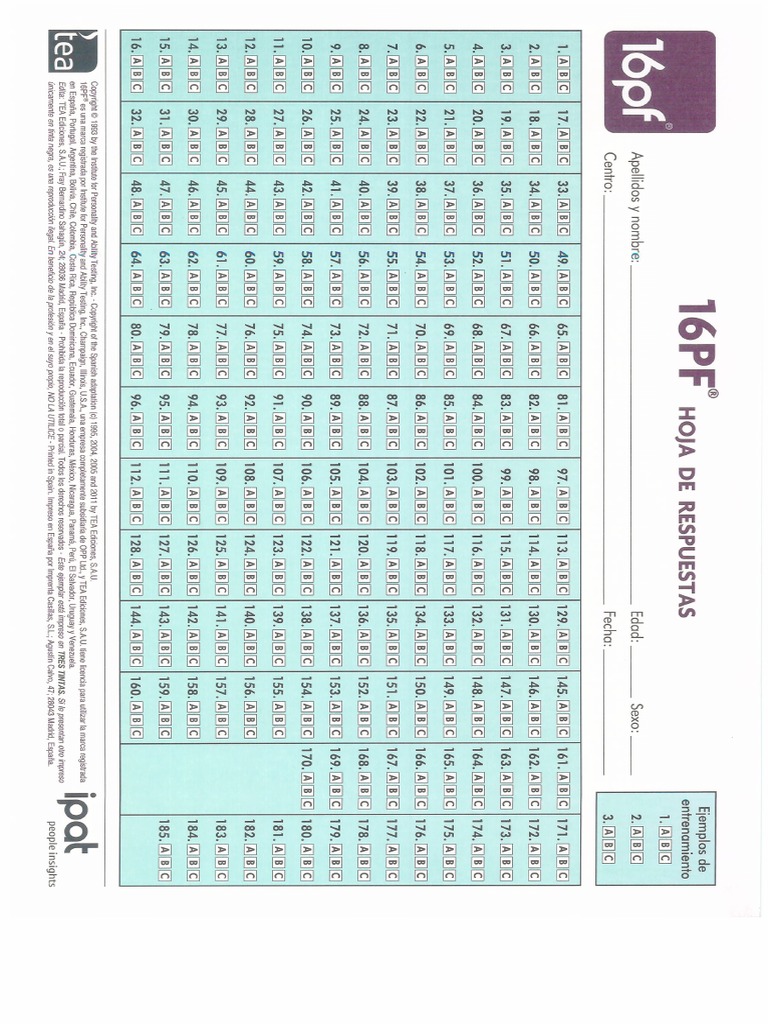 Hoja de Respuestas 16 PF-5 - DO | PDF