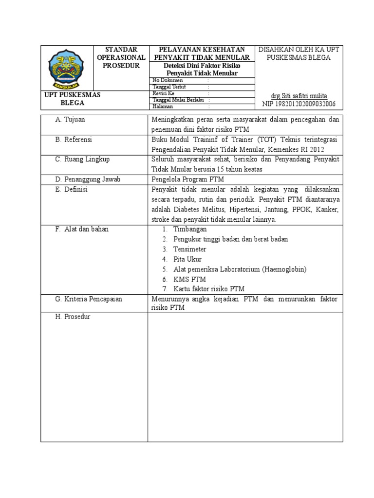 Sop Skrining PTM | PDF